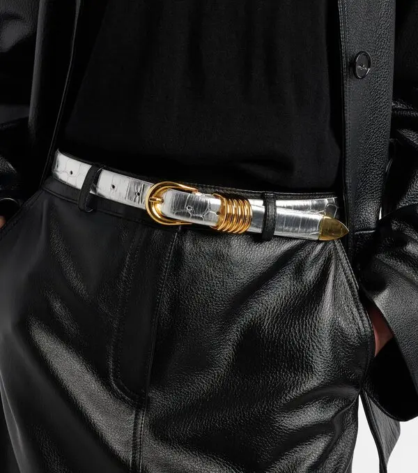 DEHANCHE Hollyhock Croc-effect Leather Belt - Silver