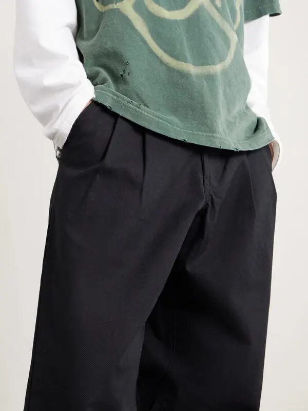 NEIGHBORHOOD Cropped Wide-leg Cotton-twill Trousers - Black