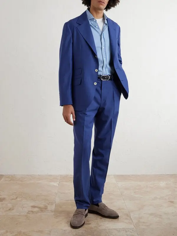 Brunello Cucinelli Straight-leg Pleated Virgin Wool Suit Trousers - Blue