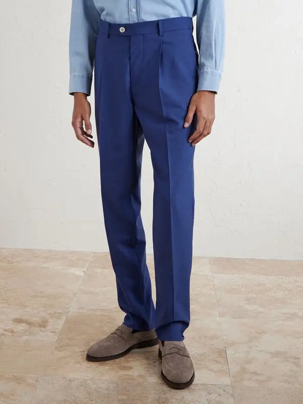Brunello Cucinelli Straight-leg Pleated Virgin Wool Suit Trousers - Blue