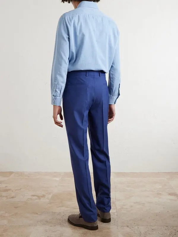 Brunello Cucinelli Straight-leg Pleated Virgin Wool Suit Trousers - Blue
