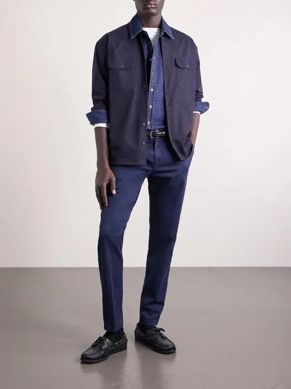 Eleventy Slim-fit Cotton-blend Twill Chinos - Blue