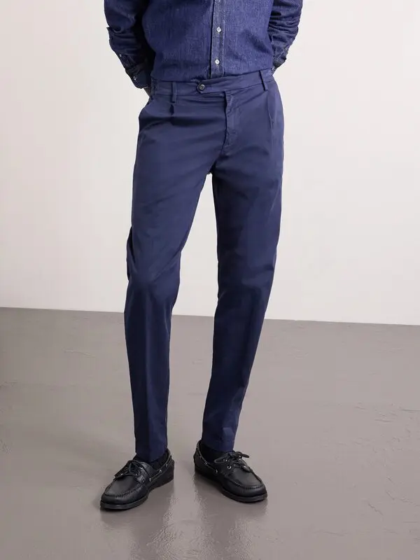 Eleventy Slim-fit Cotton-blend Twill Chinos - Blue