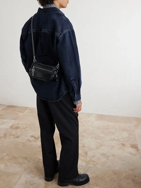 Acne Studios Textured-leather Messenger Bag With Embellishments - Black