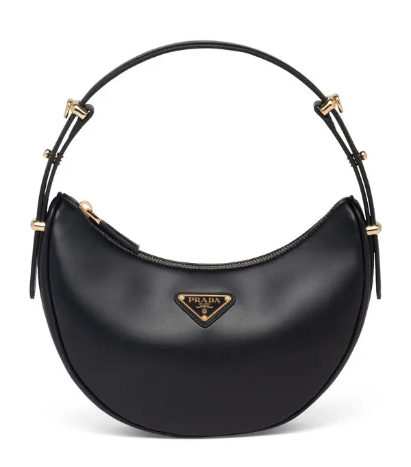 Prada Leather Arqué Shoulder Bag - Black