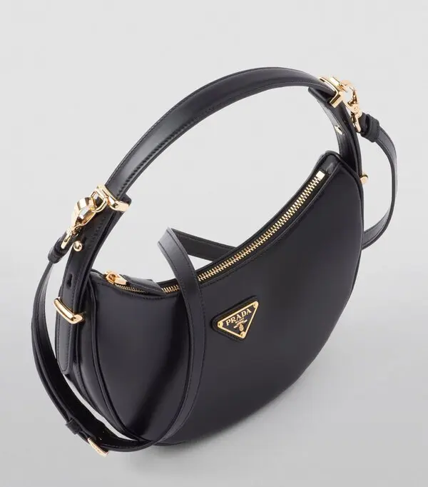 Prada Leather Arqué Shoulder Bag - Black