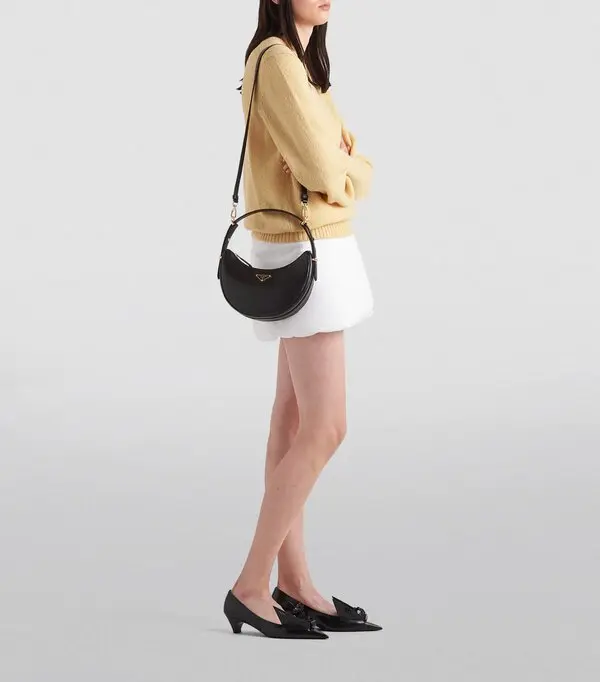 Prada Leather Arqué Shoulder Bag - Black