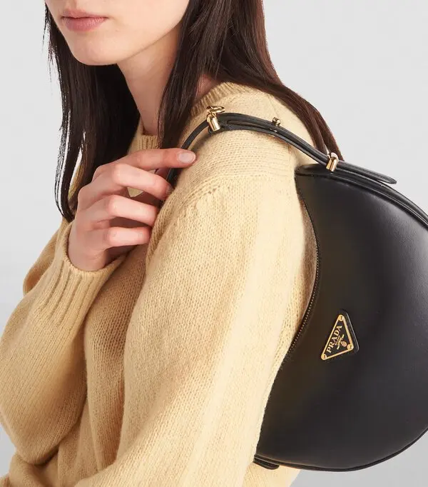 Prada Leather Arqué Shoulder Bag - Black