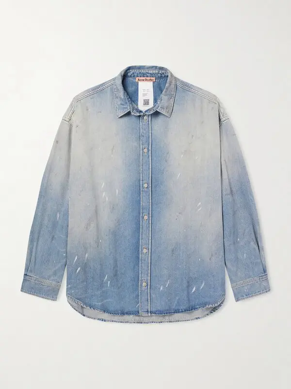 Acne Studios Paint-splattered Distressed Denim Shirt