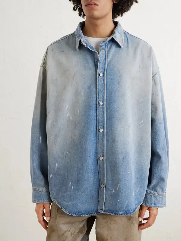 Acne Studios Paint-splattered Distressed Denim Shirt