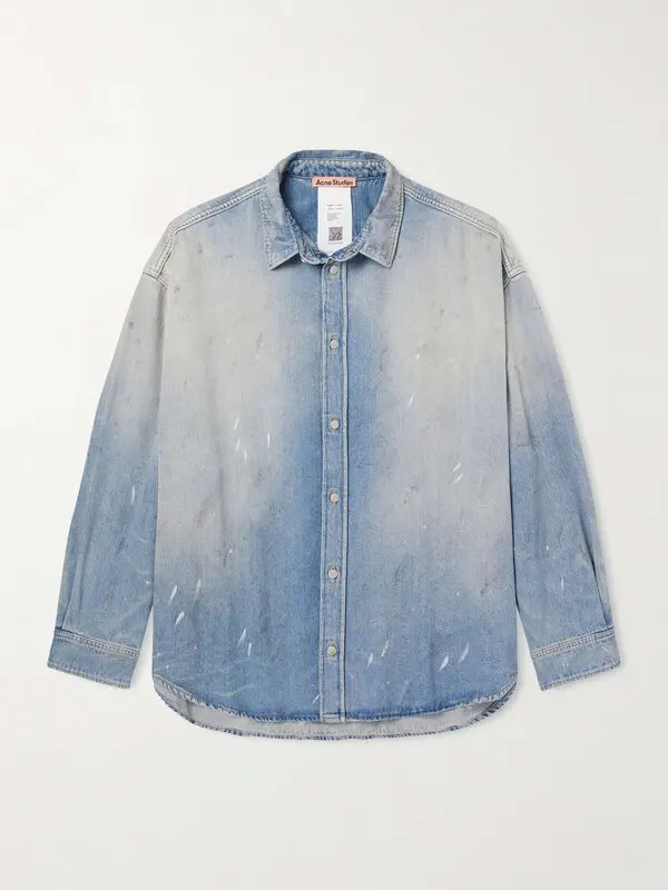 Acne Studios Paint-splattered Distressed Denim Shirt - Light Blue