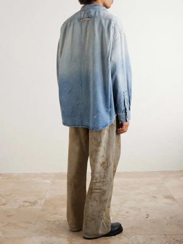 Acne Studios Paint-splattered Distressed Denim Shirt - Light Blue