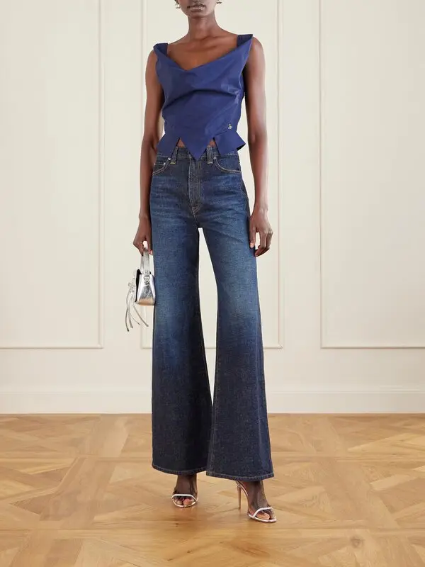 VIVIENNE WESTWOOD Draped Embroidered Cotton-poplin Top - Blue