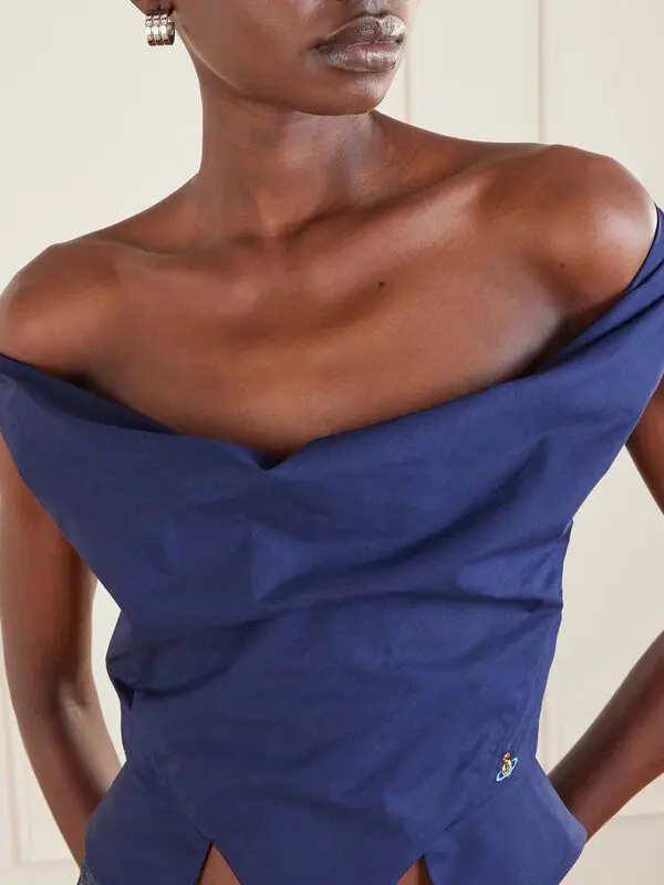VIVIENNE WESTWOOD Draped Embroidered Cotton-poplin Top - Blue