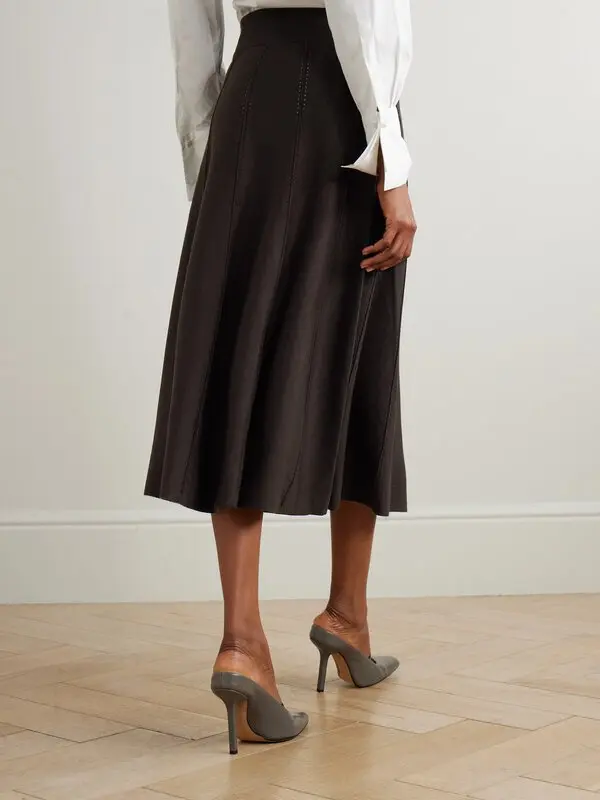 TWP Willow Paneled Ribbed Wool-blend Midi Skirt