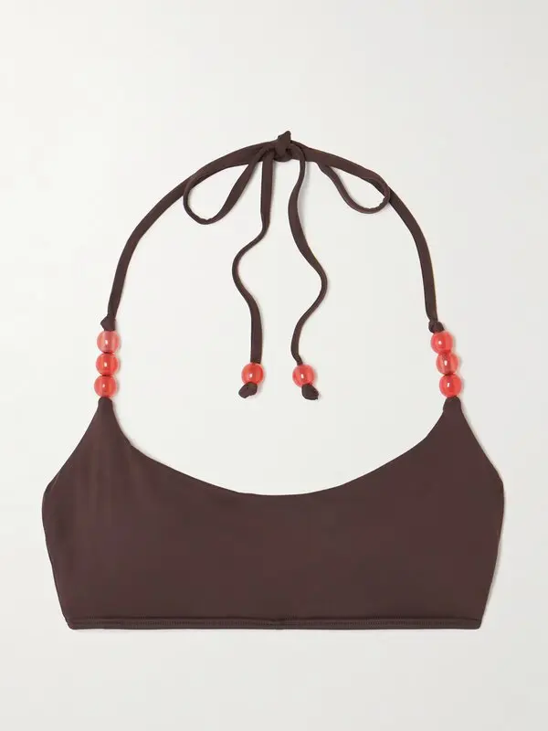 Staud Laird Embellished Bikini Top - Dark Brown