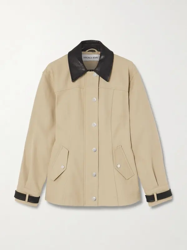 Veronica Beard Talla Leather-trimmed Cotton Jacket - Neutrals