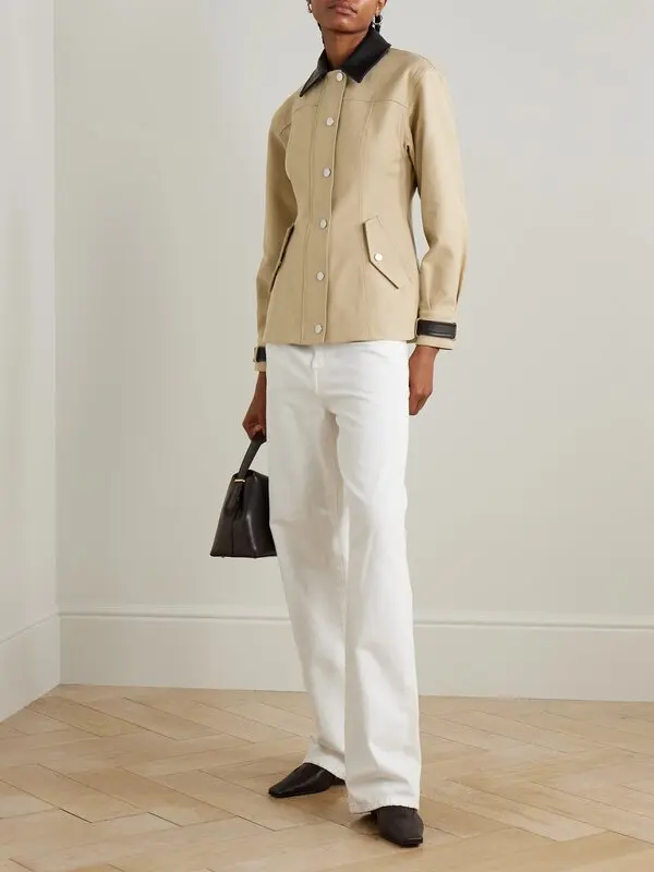 Veronica Beard Talla Leather-trimmed Cotton Jacket - Neutrals