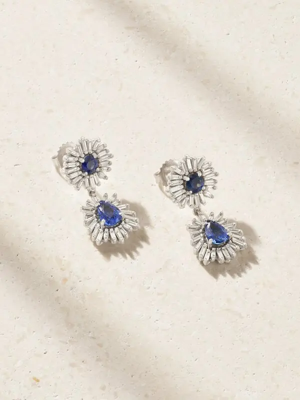 SUZANNE KALAN 18-karat White Gold, Sapphire And Diamond Earrings - Blue