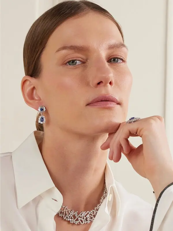SUZANNE KALAN 18-karat White Gold, Sapphire And Diamond Earrings