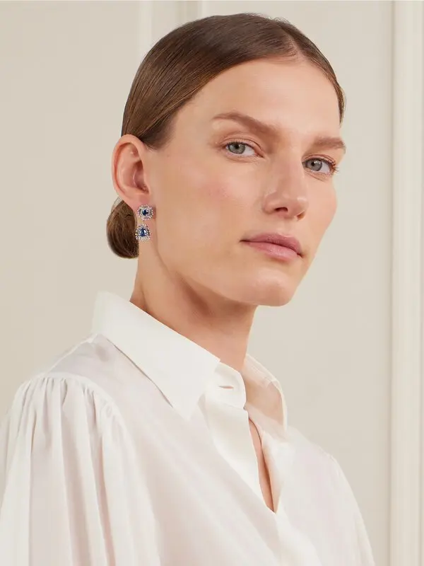 SUZANNE KALAN 18-karat White Gold, Sapphire And Diamond Earrings