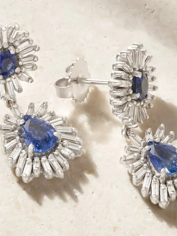 SUZANNE KALAN 18-karat White Gold, Sapphire And Diamond Earrings