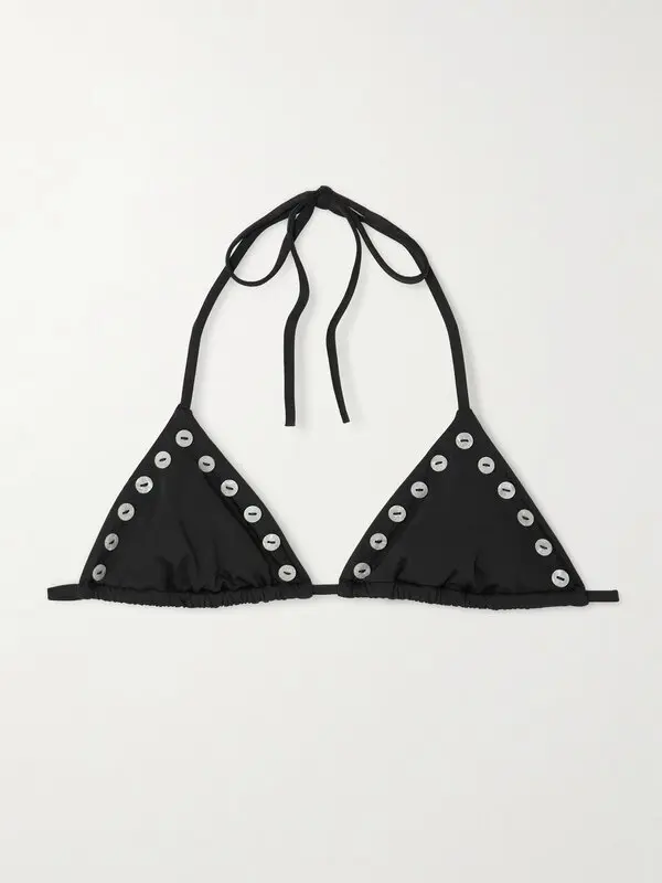 Staud Lido Embellished Triangle Bikini Top - Black