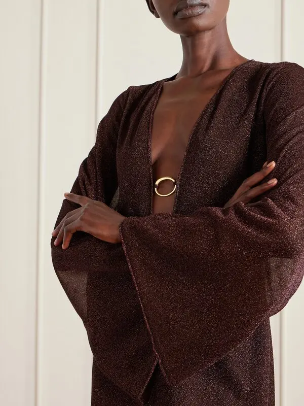 Oseree Lumière Embellished Metallic Stretch-knit Kaftan