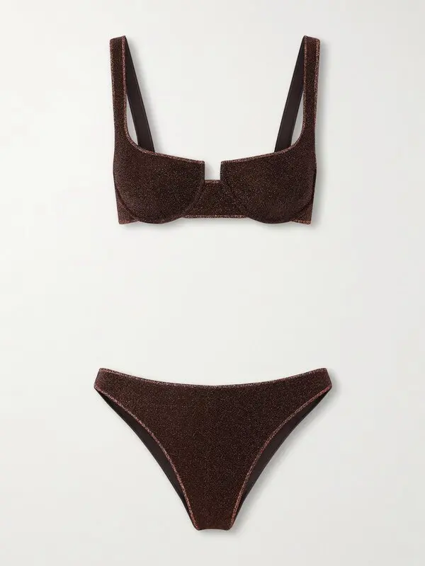 Oseree Lumière Metallic Balconette Bikini - Brown