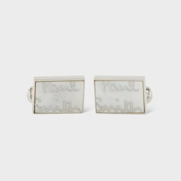 Paul Smith Silver Mother Of Pearl 'signature' Cufflinks - White