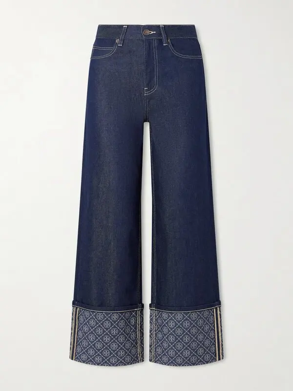 Tory Burch Printed High-rise Straight-leg Jeans - Blue