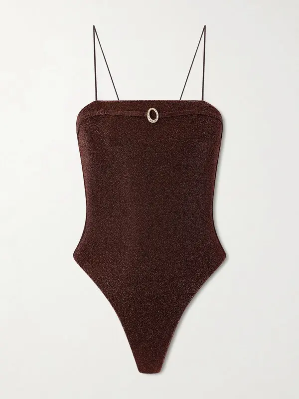 Oseree Lumière Micro Belt Metallic Swimsuit - Brown