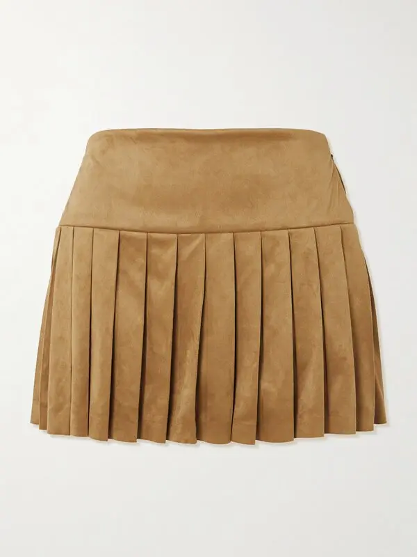 Norma Kamali Pleated Brushed Mini Skirt - Brown