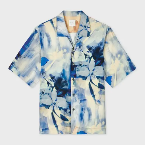 Paul Smith Oversized 'painted Photograph' Viscose Shirt - Blue