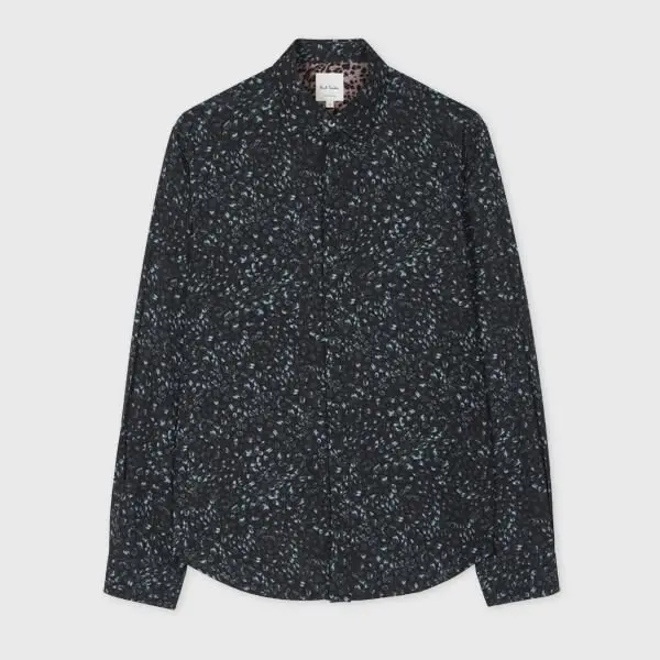 Paul Smith Slim-fit Navy 'leopard' Concealed-placket Shirt