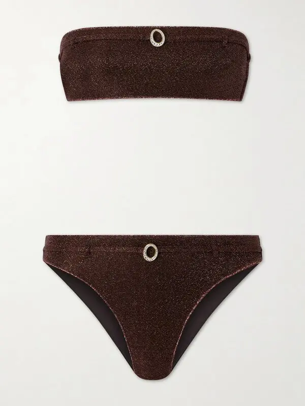 Oseree Lumière Micro Belt Embellished Bikini - Brown
