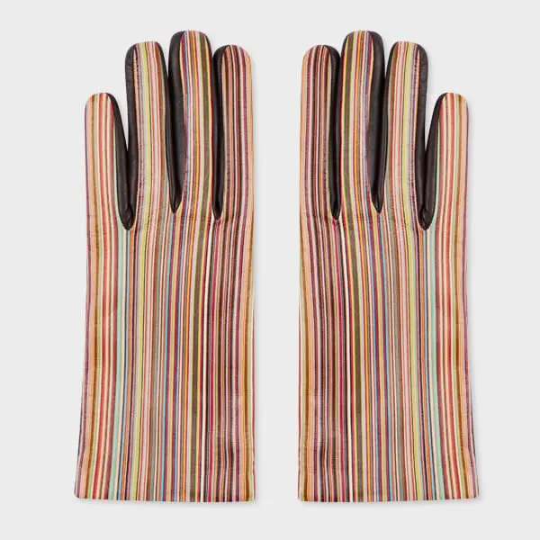 Paul Smith Signature Stripe Leather Gloves - Multicolour