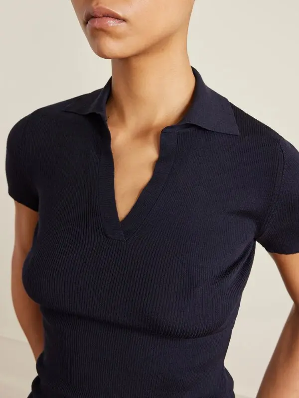 Max Mara Ribbed Wool Polo Shirt - Navy