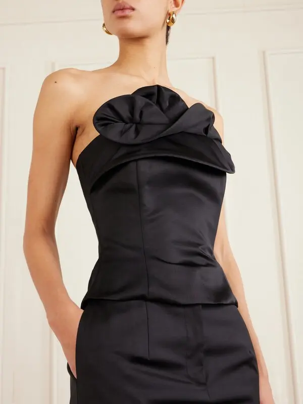 Magda Butrym Ruffled Wool And Silk-blend Corset Top - Black