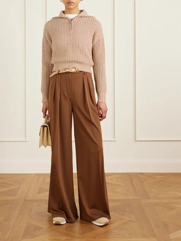 Max Mara Open-knit Metallic Wool-blend Half-zip Sweater - Neutrals