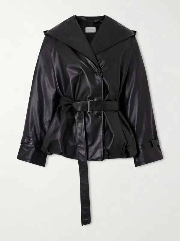 Magda Butrym Double-breasted Belted Hooded Leather Jacket