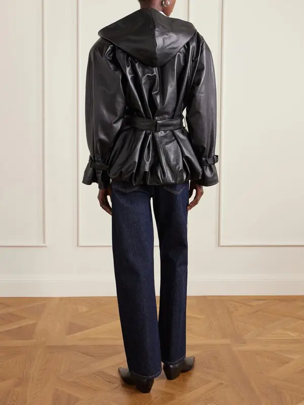 Magda Butrym Double-breasted Belted Hooded Leather Jacket