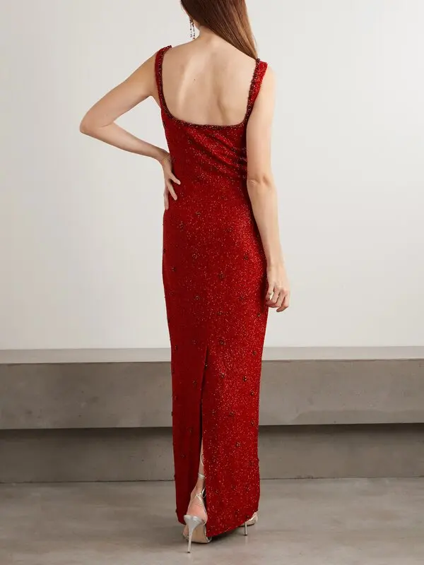 CLIO PEPPIATT Sophia Embellished Stretch-mesh Gown - Red