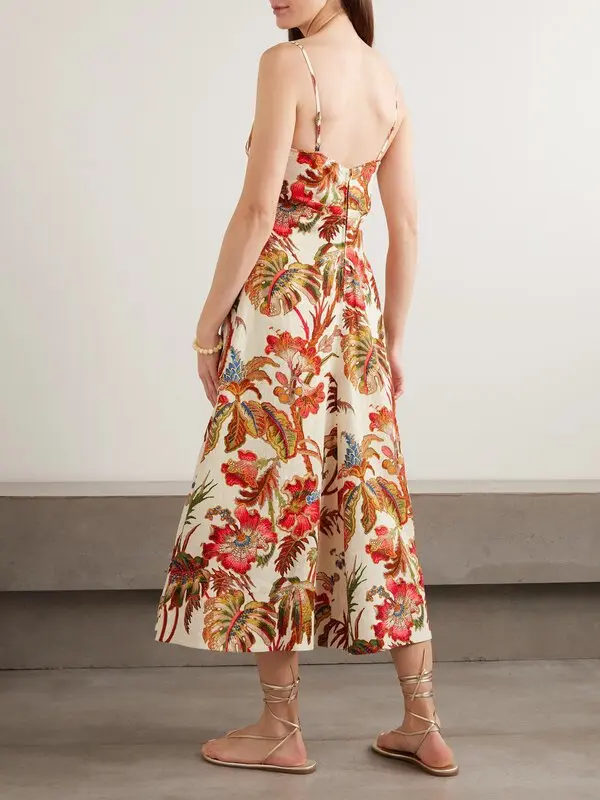 Cara Cara Mae Floral-print Linen Midi Dress - Orange