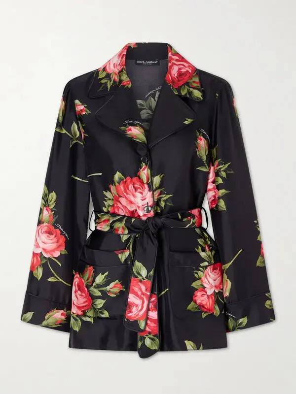 Dolce & Gabbana Belted Floral-print Silk-twill Shirt - Black