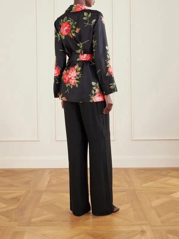 Dolce & Gabbana Belted Floral-print Silk-twill Shirt - Black