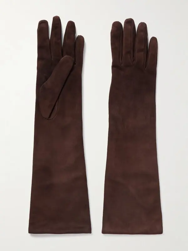 Nour Hammour Suede Gloves - Dark Brown