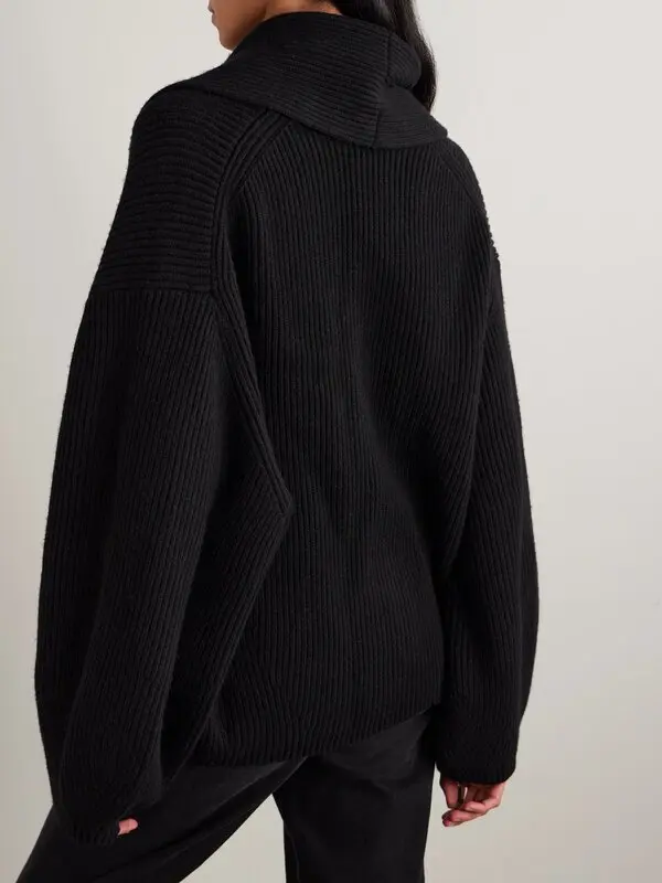 TOTEME Oversized Ribbed Wool Cardigan - Black