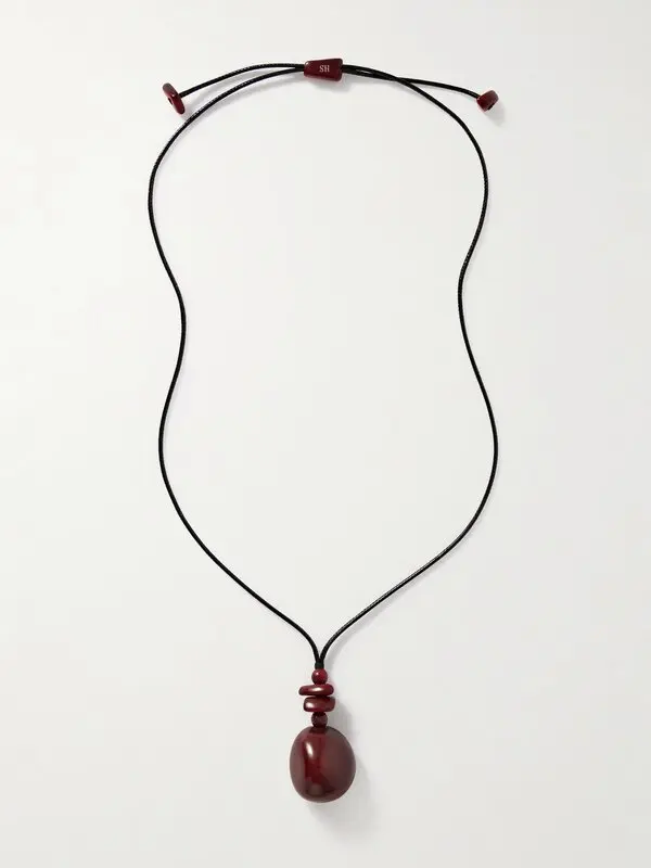 HUNTING SEASON Pendant Tagua And Leather Necklace - Burgundy