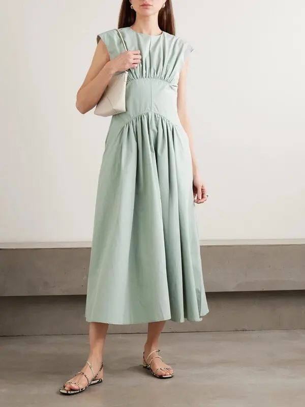 proenza schouler green dress Tania Silk Midi Dress in Blue Miami Floral Emerald main image 1